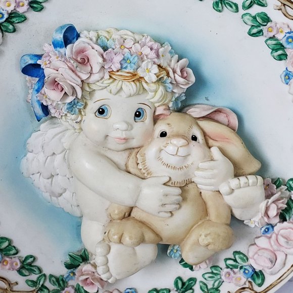 Accents | Vtg Hamilton Collection Cherub Rabbit Sculptural Plate A Hug ...